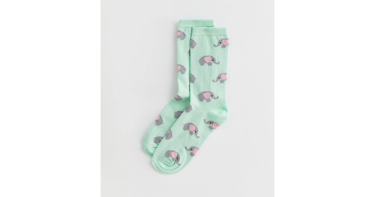 Mint Green Elephant Print Socks | New Look