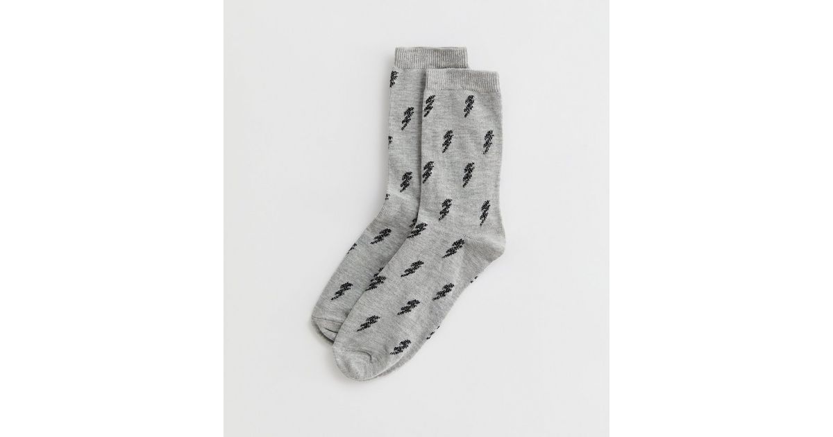 Pale Grey Glitter Lightning Bolt Socks | New Look