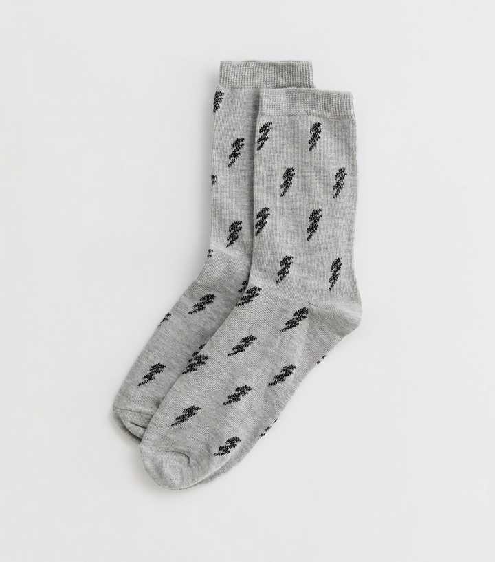 Pale Grey Glitter Lightning Bolt Socks | New Look