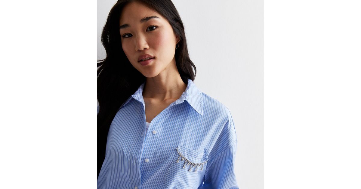 ONLY Pinstripe Diamanté Charm Shirt | New Look