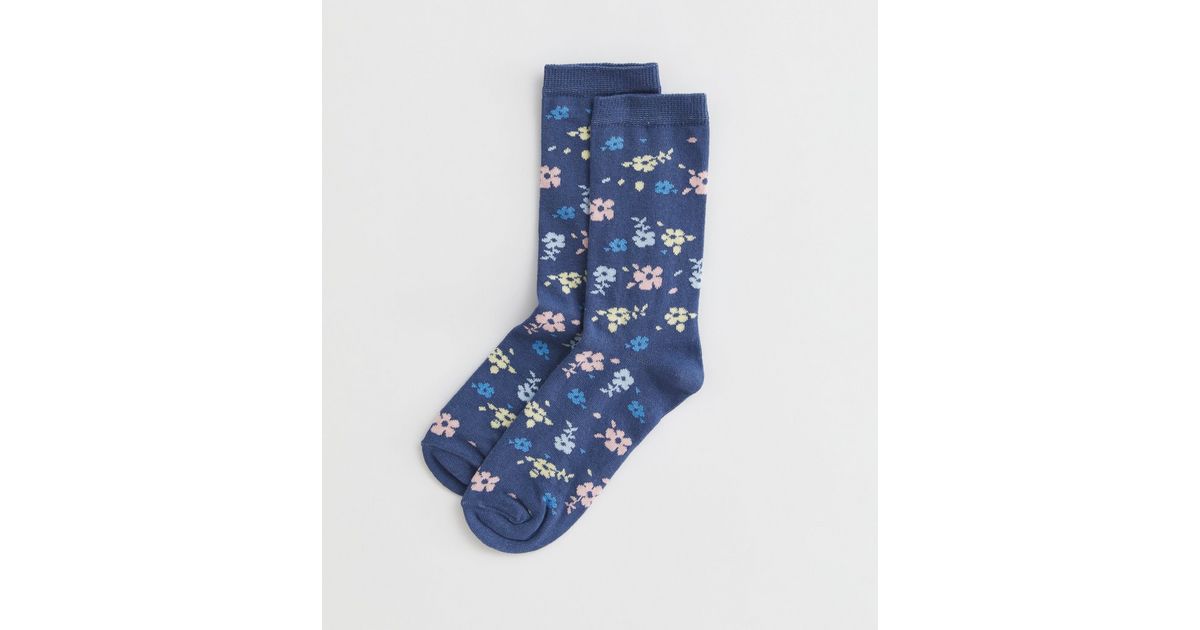 Navy Tropical Floral Print Socks | New Look