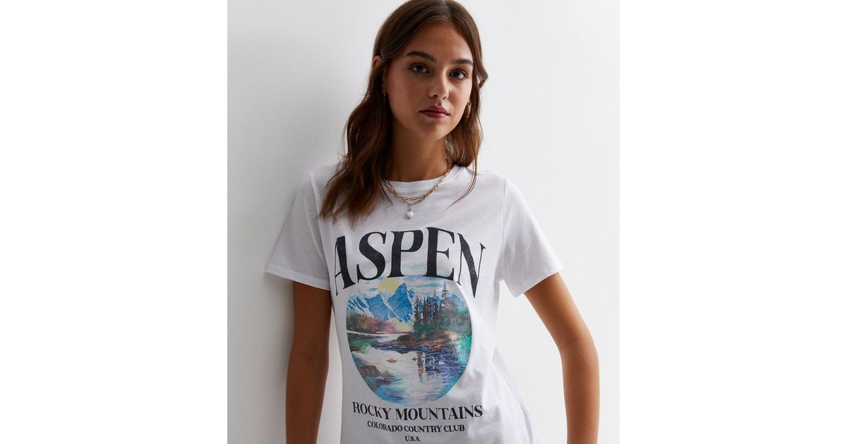 White Cotton Aspen Photographic Logo T-Shirt | New Look