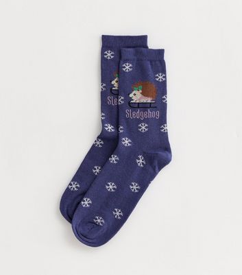 Navy Sledgehog Christmas Socks | New Look