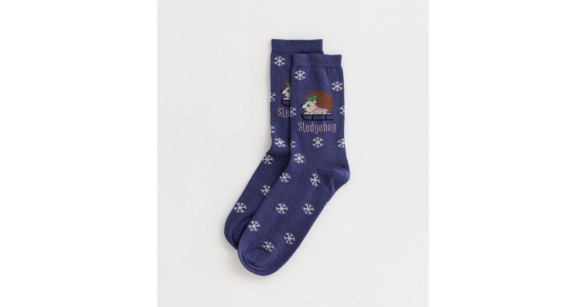 Navy Sledgehog Christmas Socks | New Look