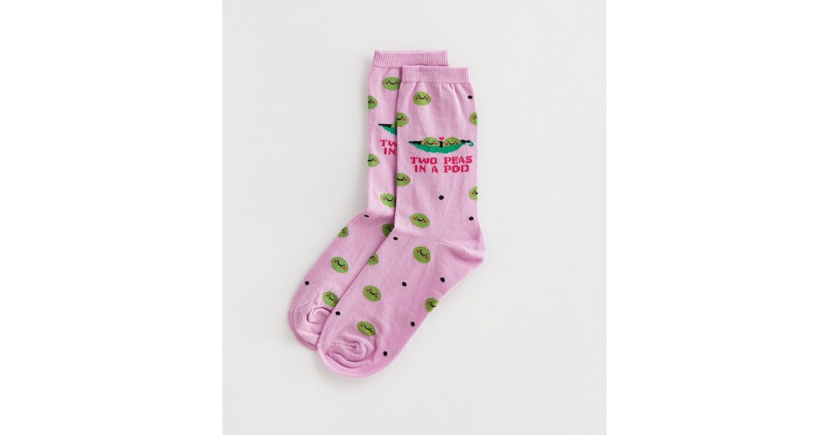 Lilac Two Peas in a Pod Logo Socks | New Look