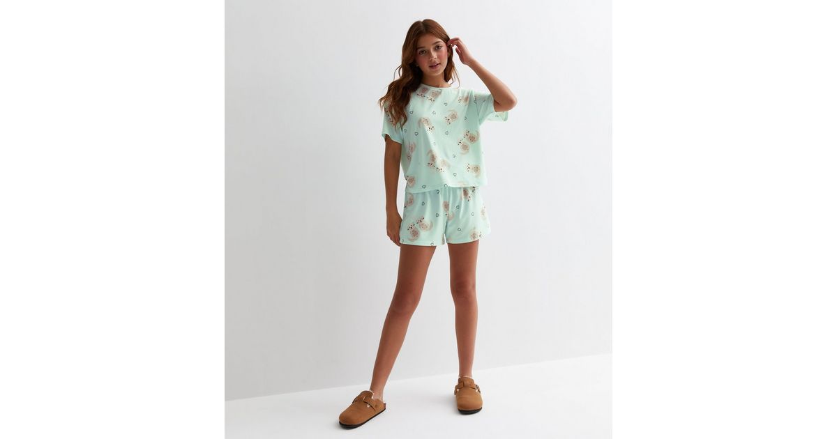 Girls Green Short Pyjama Set with Otter Print | New Look