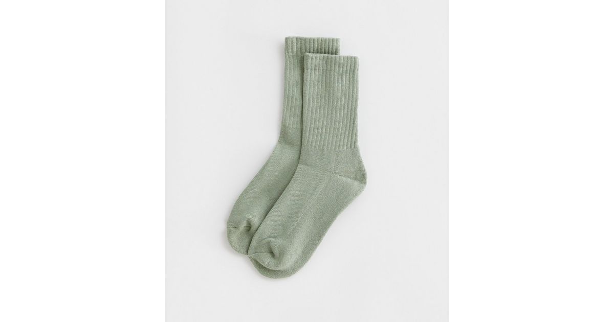 Olive Ribbed Tube Socks | New Look