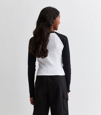 Girls Black Ribbed Raglan Long Sleeve Top | New Look