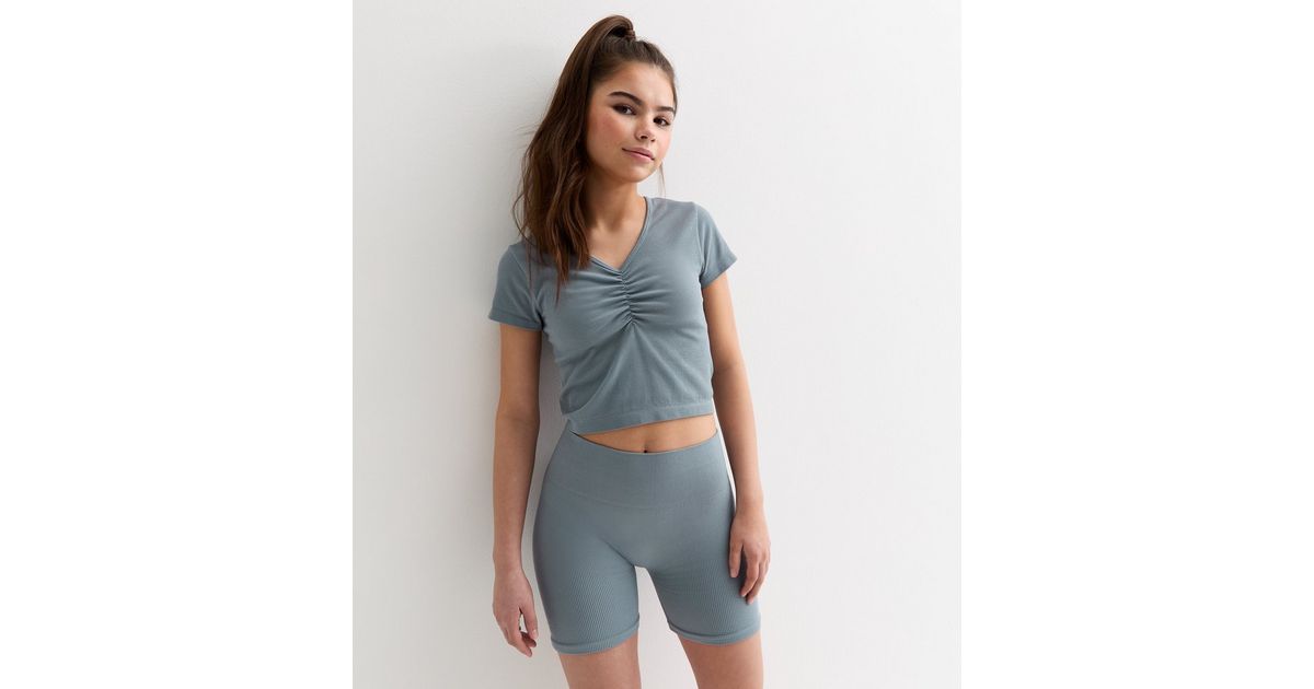 Girls Blue Ribbed Cycling Shorts | New Look