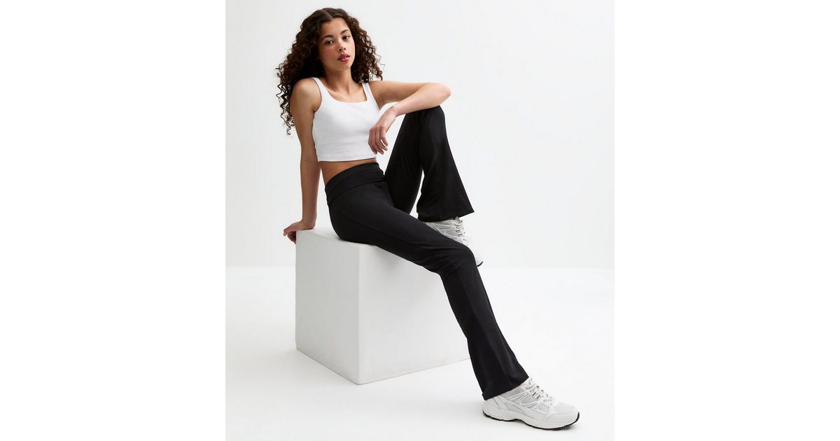 Girls Black High Fold Over Waist Flared Trousers | New Look