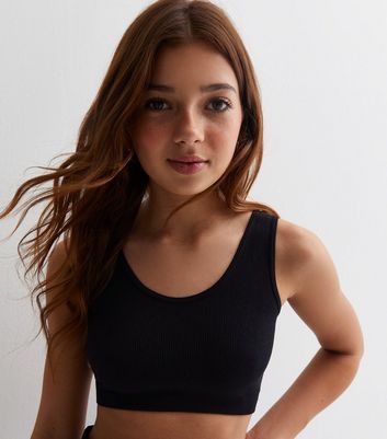 Girls Black Ribbed Sports Bralette | New Look