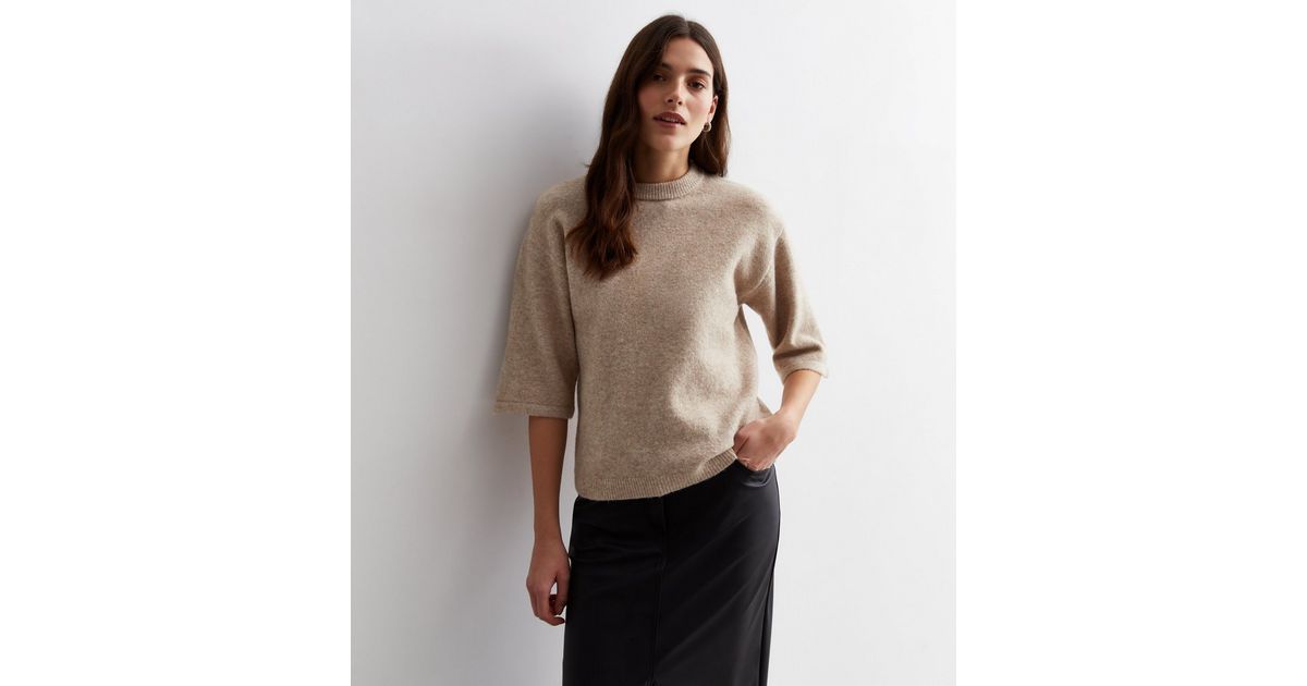 Mink Knit Crew Neck 1/2 Sleeve Boxy Jumper | New Look