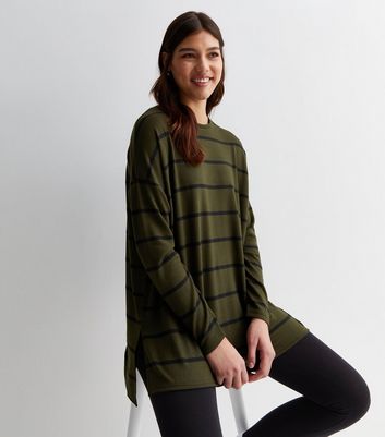 Tall Green Stripe Soft Touch Long Sleeve Top | New Look