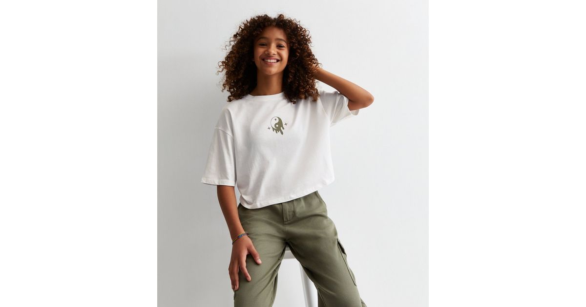 Girls White Cotton Yin Yang Logo Boxy T-Shirt | New Look