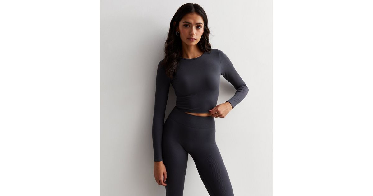 Dark Grey Ribbed Seamless Crop Top | New Look