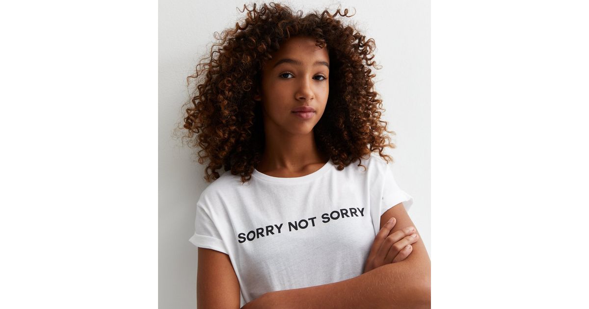 Girls White Cotton Sorry Not Sorry Logo Boxy T-Shirt | New Look