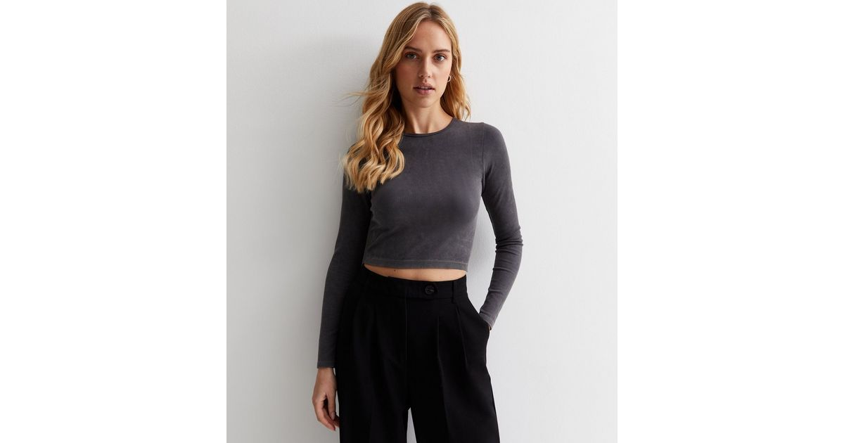 Dark Grey Acid Wash Seamless Crop Top | New Look