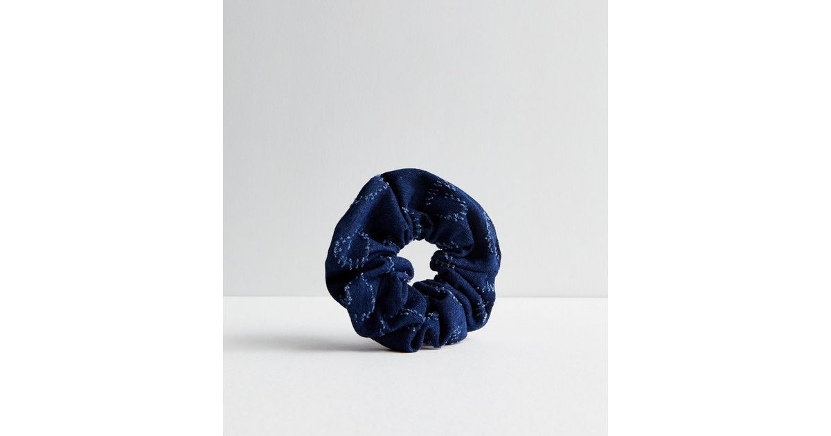 Bright Blue Dark Denim Scrunchie | New Look