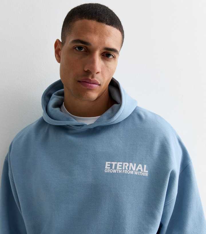 Pale Blue Eternal Front and Back Logo Oversized Hoodie | New Look
