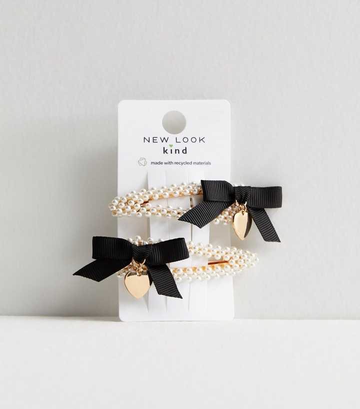 2 Pack Cream Faux Pearl Bow Hair Slides | New Look