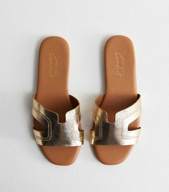 Gold Leather-Look Sliders | New Look