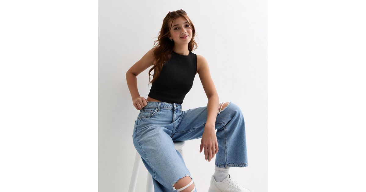 Girls Black Ribbed Crop Tank Top | New Look