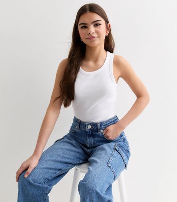 Girls White Ribbed Racer Vest | New Look