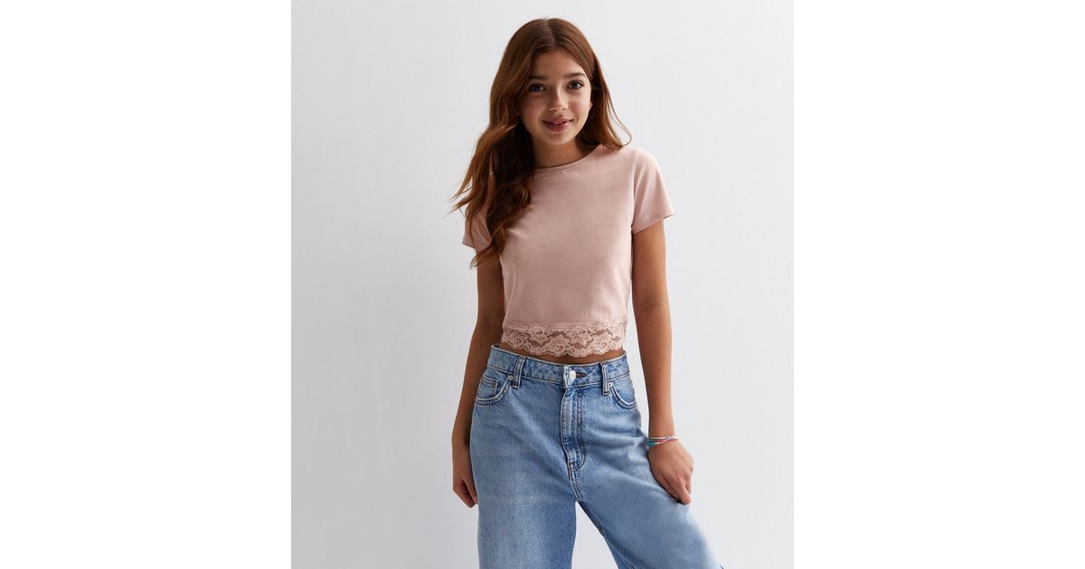 Girls Pink Lace Hem Top | New Look