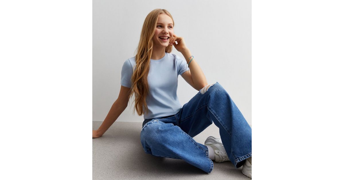 Girls Blue Ribbed Crew Neck T-Shirt | New Look