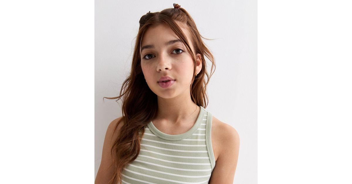 Girls Green Stripe Ribbed Racer Vest | New Look