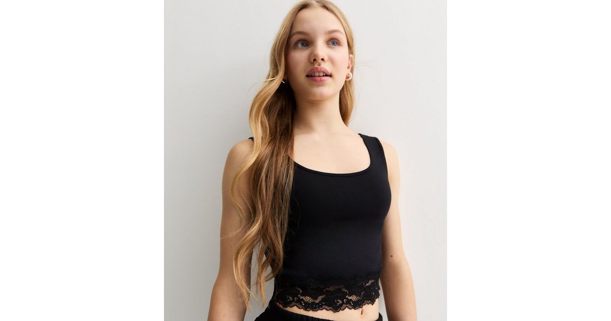Girls Black Lace Hem Bralette | New Look