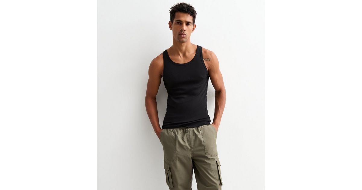 Black Ribbed Jersey Muscle Fit Vest | New Look