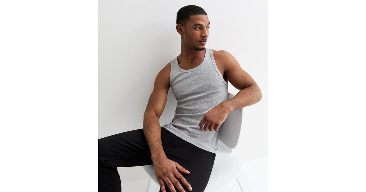 Grey Marl Ribbed Jersey Muscle Fit Vest | New Look