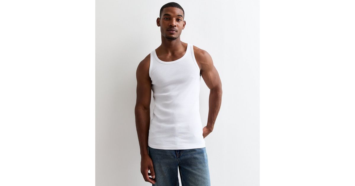 White Ribbed Jersey Muscle Fit Vest | New Look