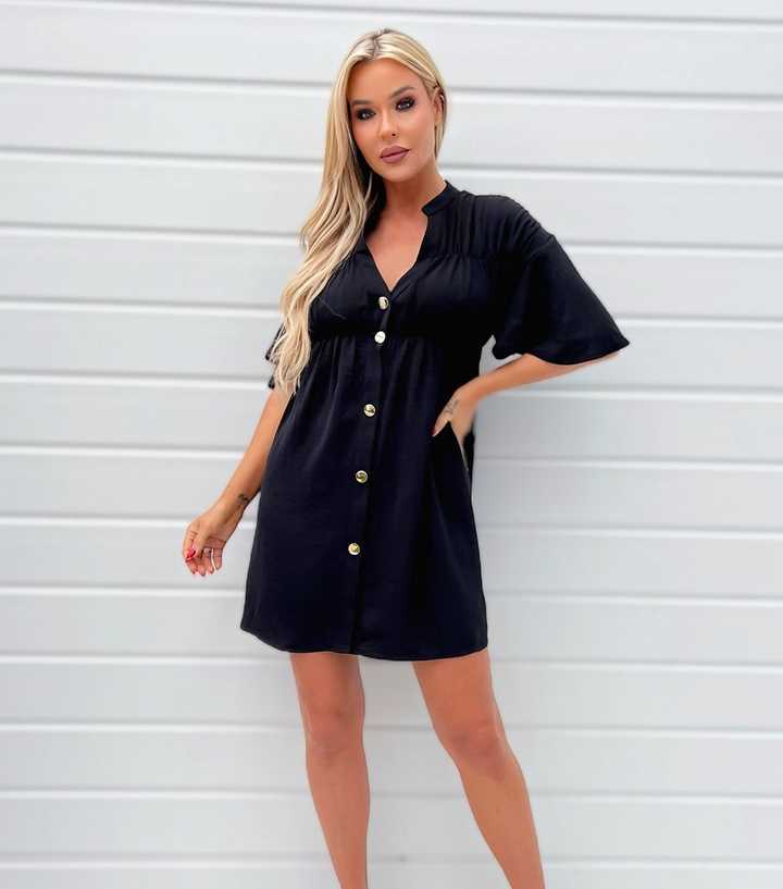 AX Paris Black Button Front Mini Dress | New Look
