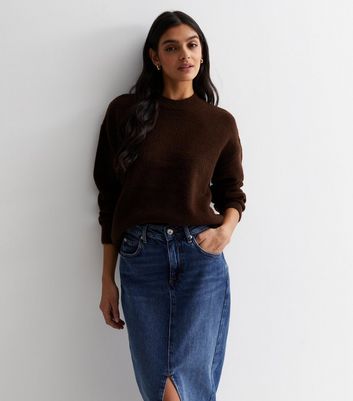 Dark Brown Knit Crew Neck Jumper | New Look