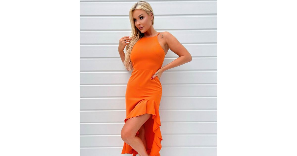 AX Paris Orange Frill Hem Midi Dress | New Look