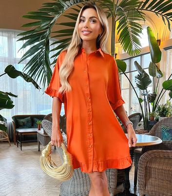 AX Paris Orange Frill Mini Shirt Dress | New Look
