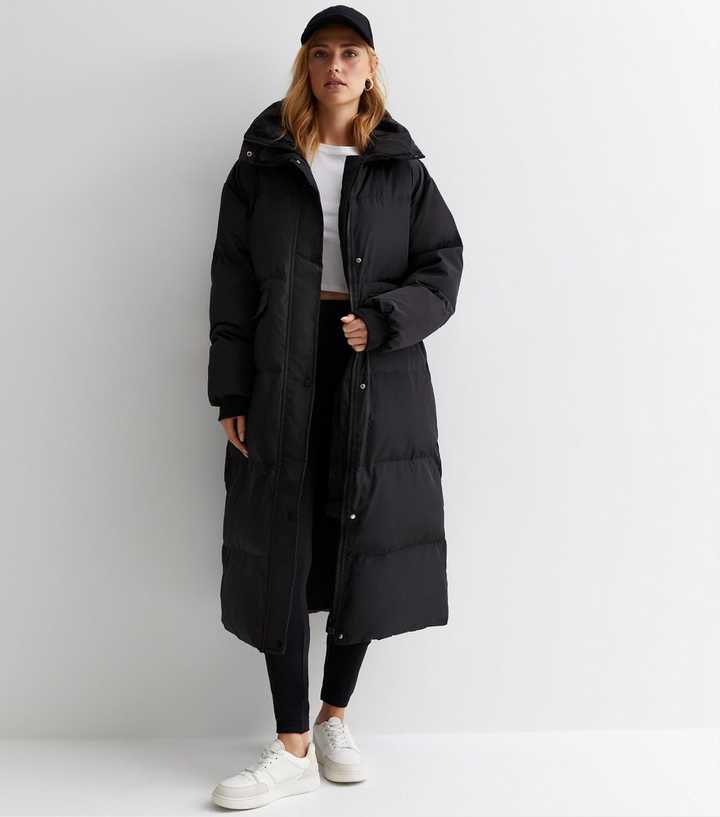 Gini London Black High Neck Long Puffer Coat | New Look