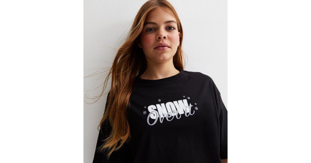 Girls Black Cotton Snow Over It Logo T-Shirt | New Look