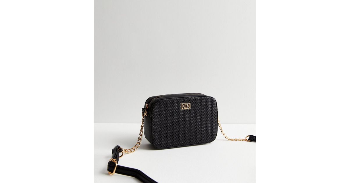 Black Embossed Weave Camera Cross Body Bag | New Look
