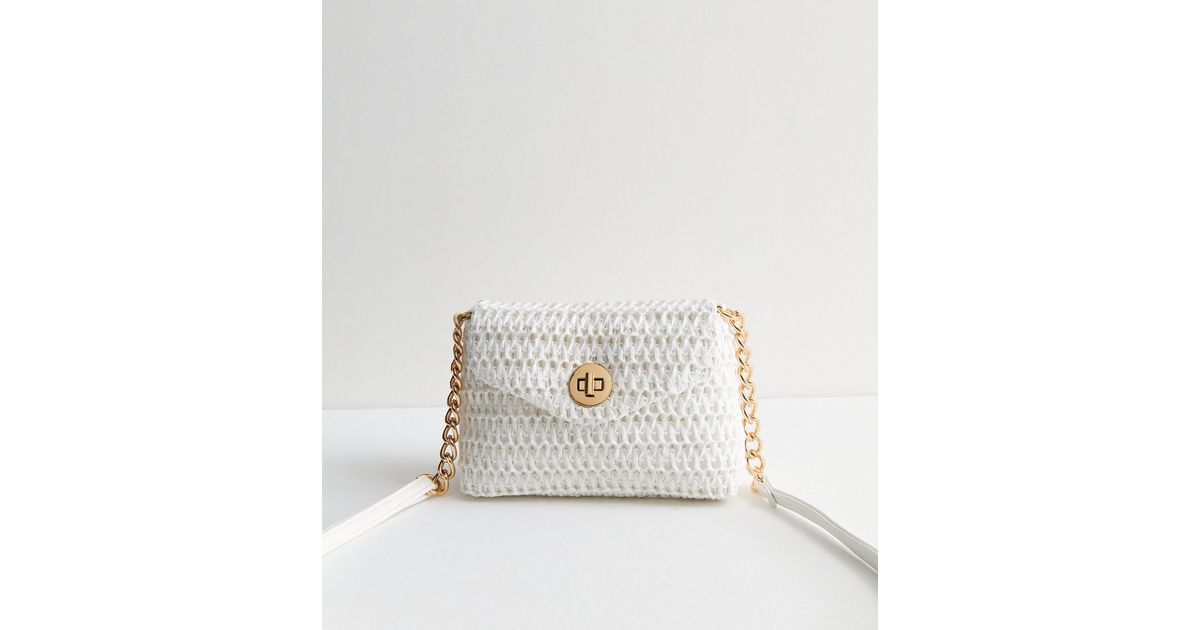 White Woven Straw Effect Cross Body Bag | New Look