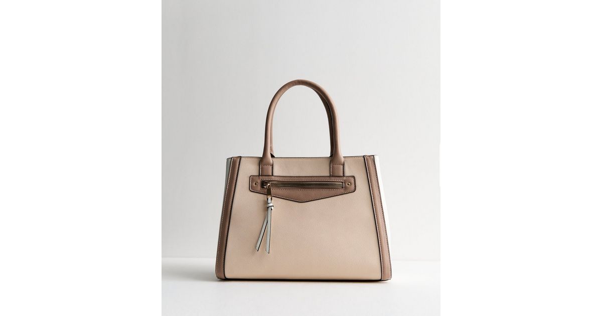 Stone Leather-Look Colour Block Tote Bag | New Look