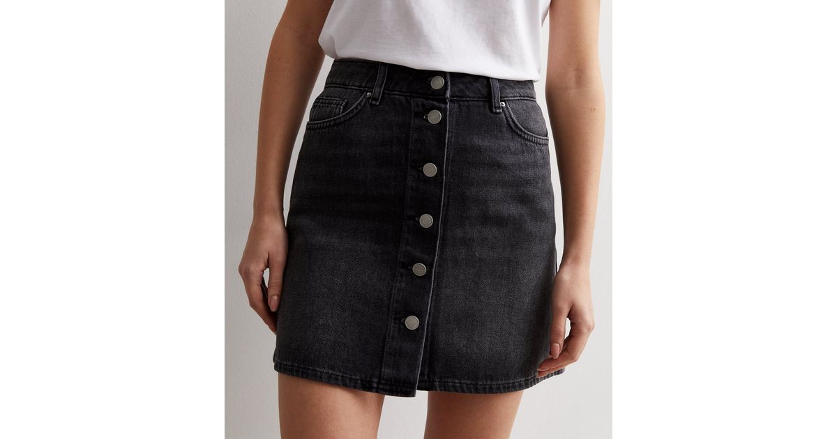 Black Denim Button Front Mini Skirt | New Look