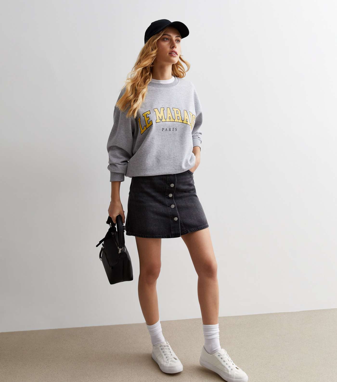 Black Denim Button Front Mini Skirt New Look