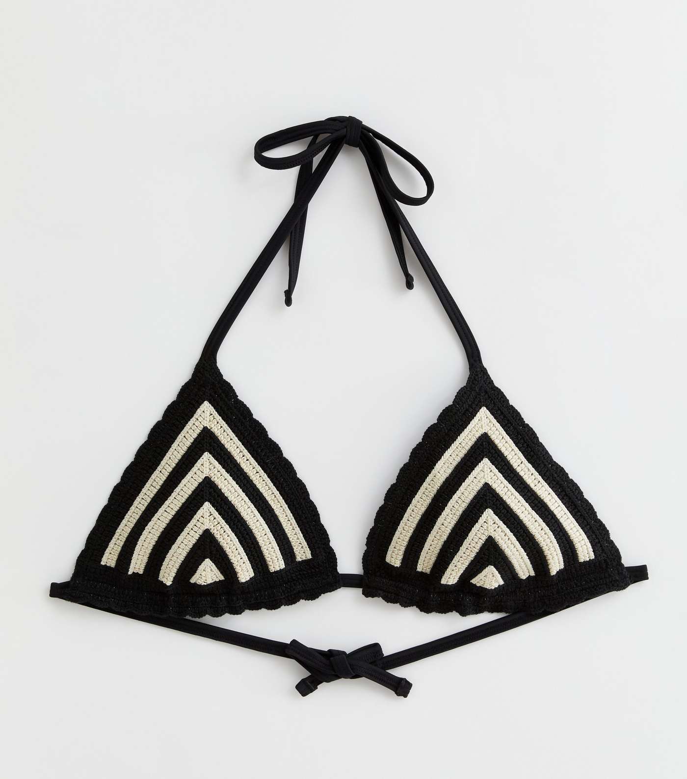 Black Chevron Crochet Halterneck Triangle Bikini Top New Look