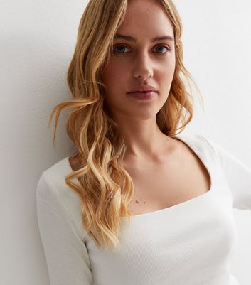 Cream Square Neck Long Sleeve Top | New Look