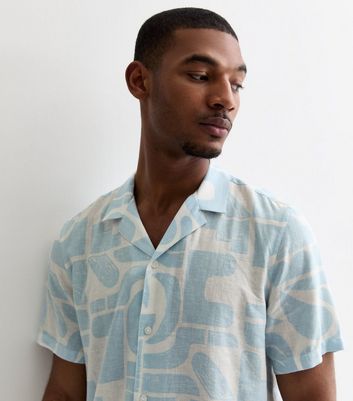 Pale Blue Abstract Print Linen Blend Short Sleeve Shirt | New Look