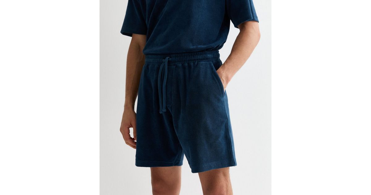 Navy Relaxed Fit Drawstring Towelling Shorts | New Look