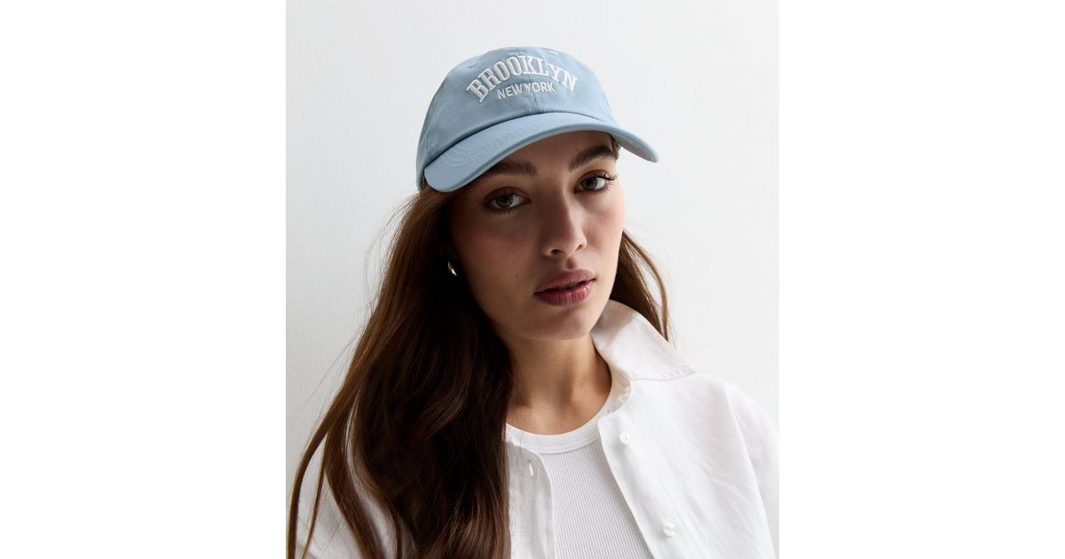 Blue Cotton Brooklyn Logo Cap | New Look